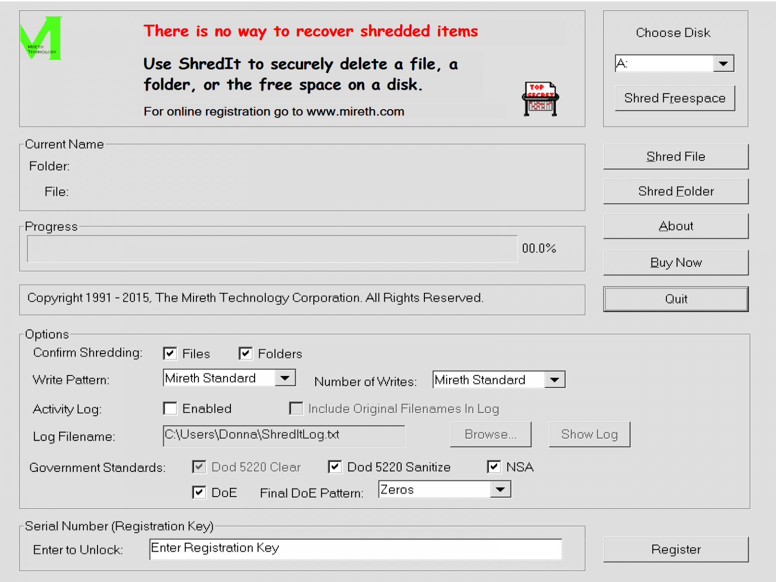 ShredIt for Windows Screen Shot | Mireth Technology
